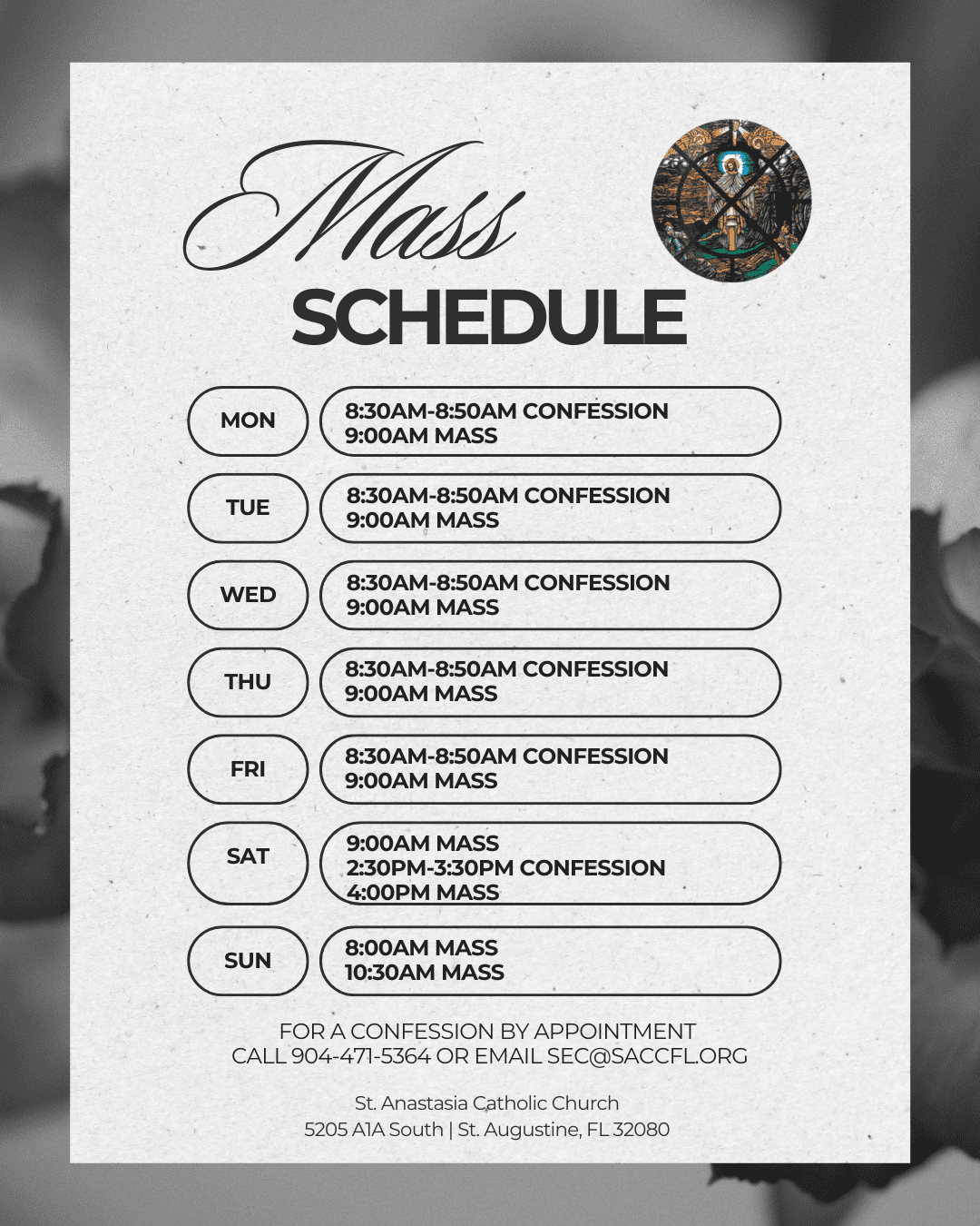Mass Schedule & Live Stream – St. Anastasia Catholic Church